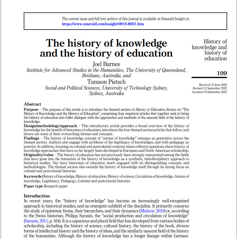 Seminar: The History of Knowledge and the History of Education – LUCK ...