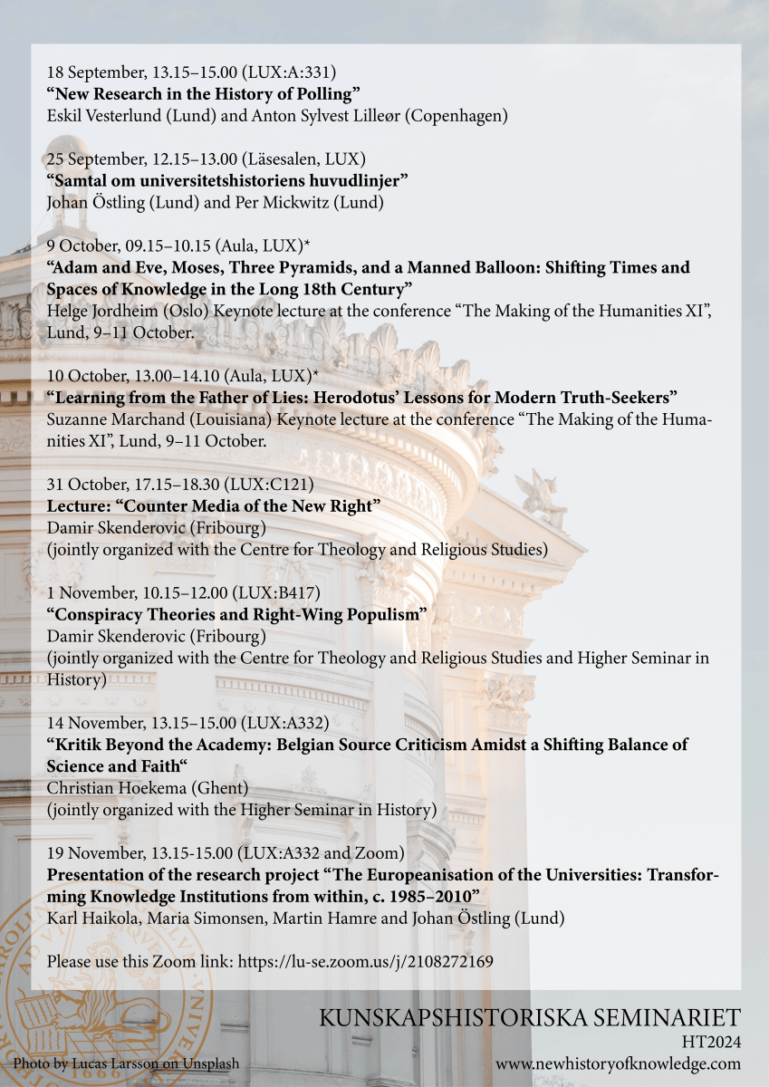 History of Knowledge seminar series @ LUCK – LUCK Lund Centre for the ...